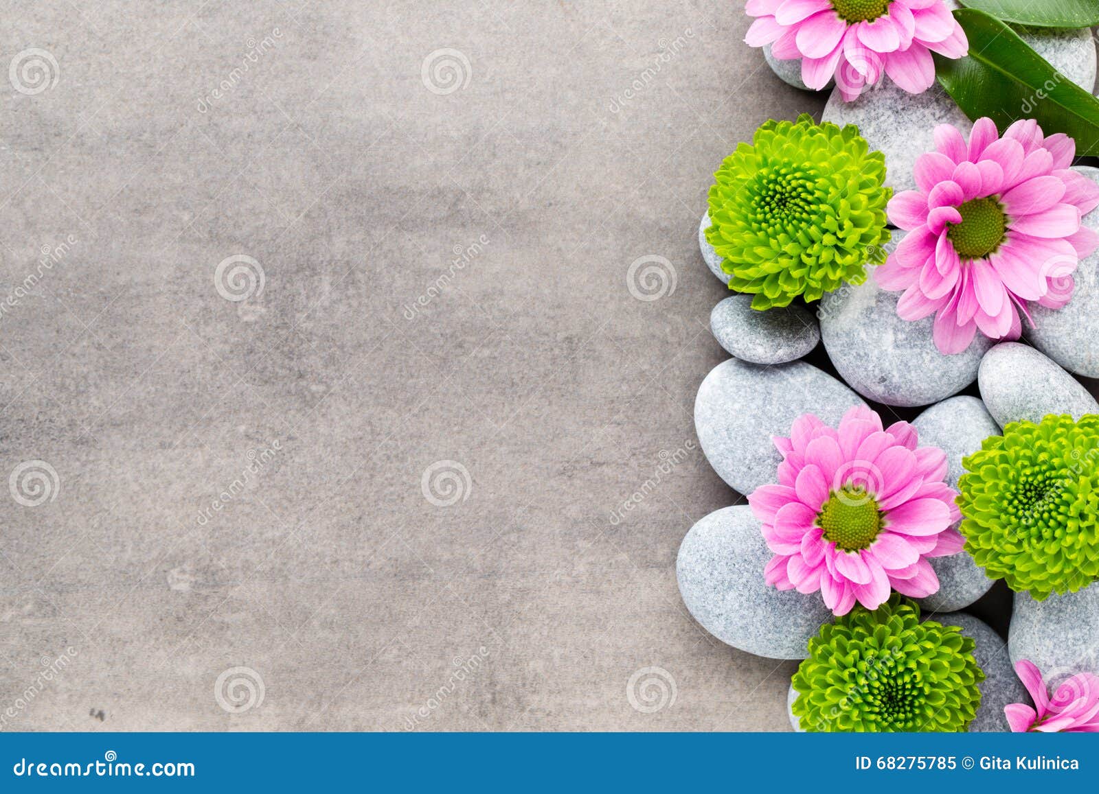 Spa Stones and Flowers on Grey Background. Stock Image - Image of ...