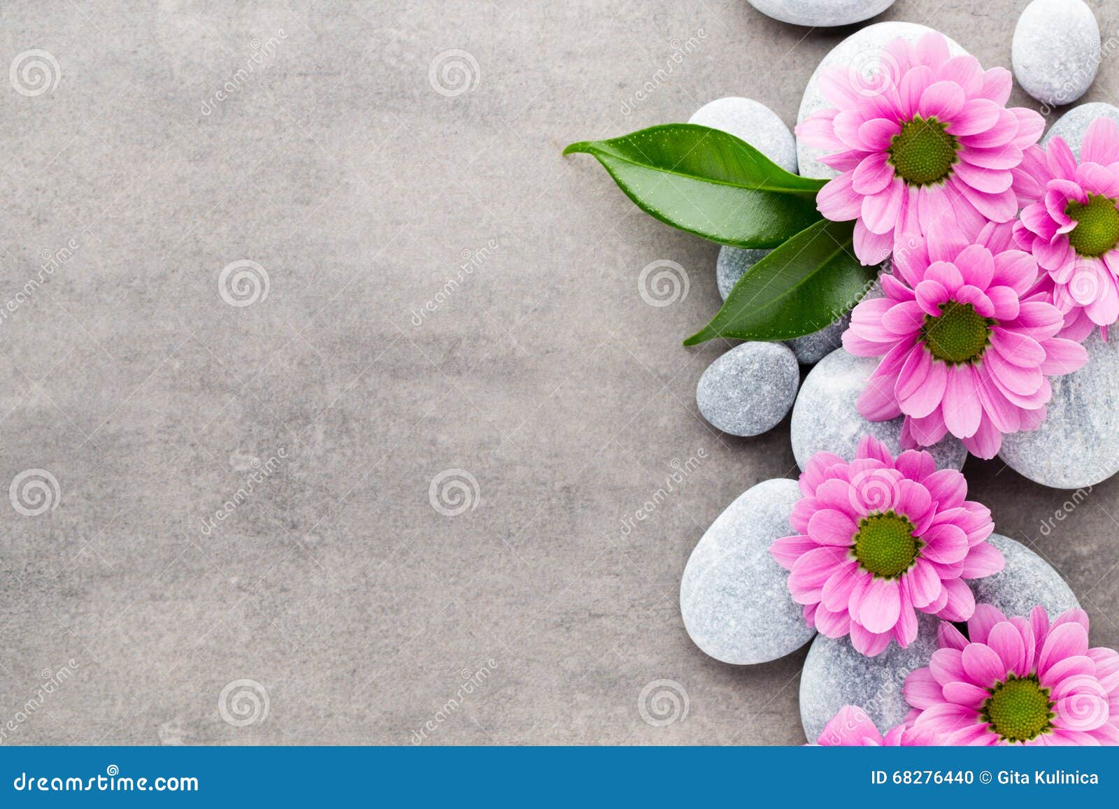 Spa Stones and Flowers on Grey Background. Stock Photo - Image of ...