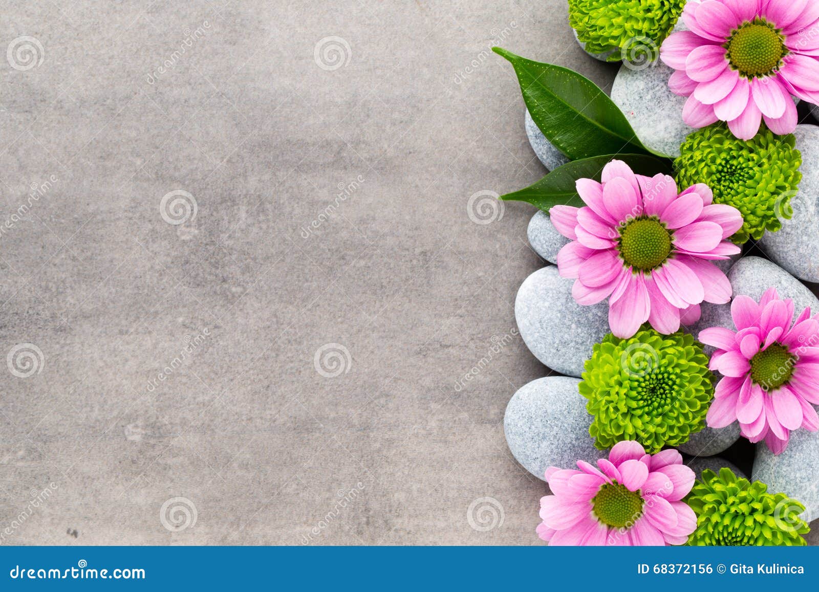 Spa Stones and Flowers on Grey Background. Stock Photo - Image of ...