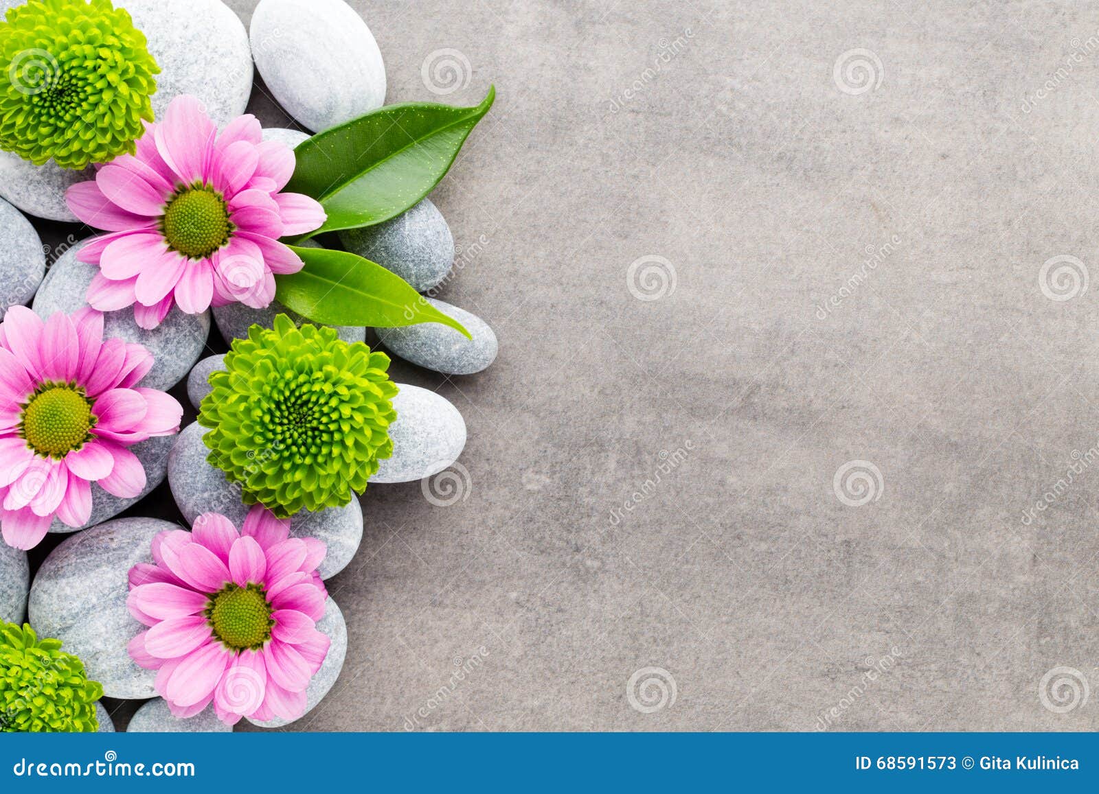 Spa Stones and Flowers on Grey Background. Stock Image - Image of ...