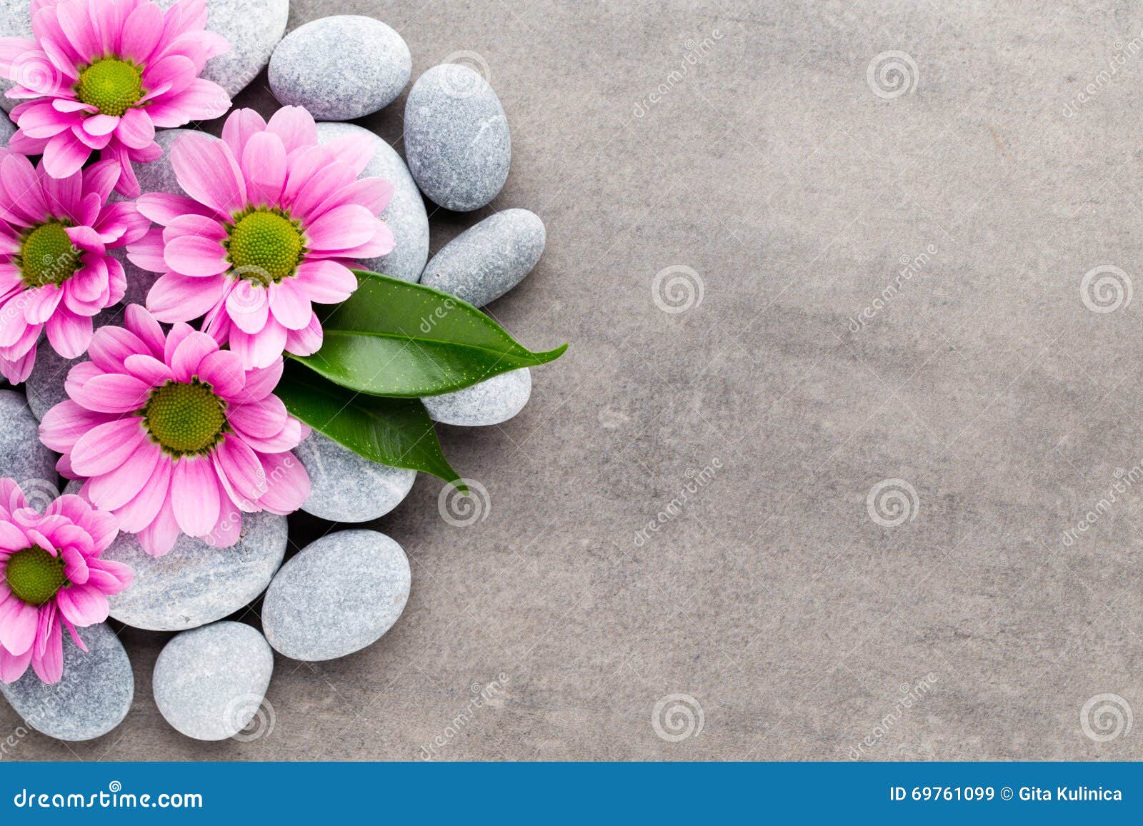 Spa Stones and Flowers on Grey Background. Stock Image - Image of ...