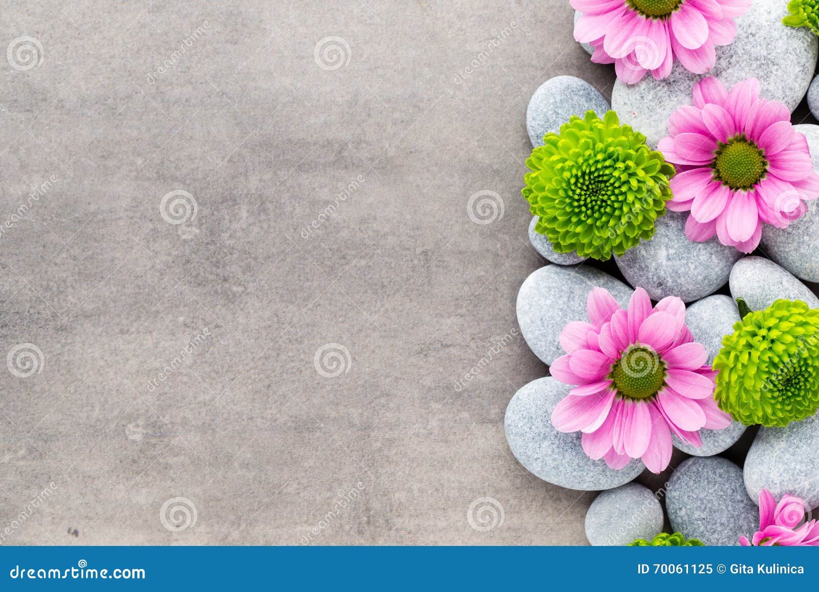 Spa Stones and Flowers on Grey Background. Stock Image - Image of ...