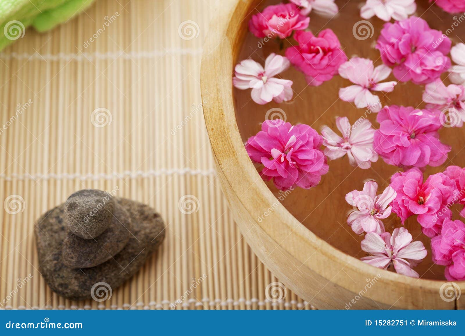 Spa Therapy, Flowers in Water, on a Bamboo Mat. Stock Image - Image of ...