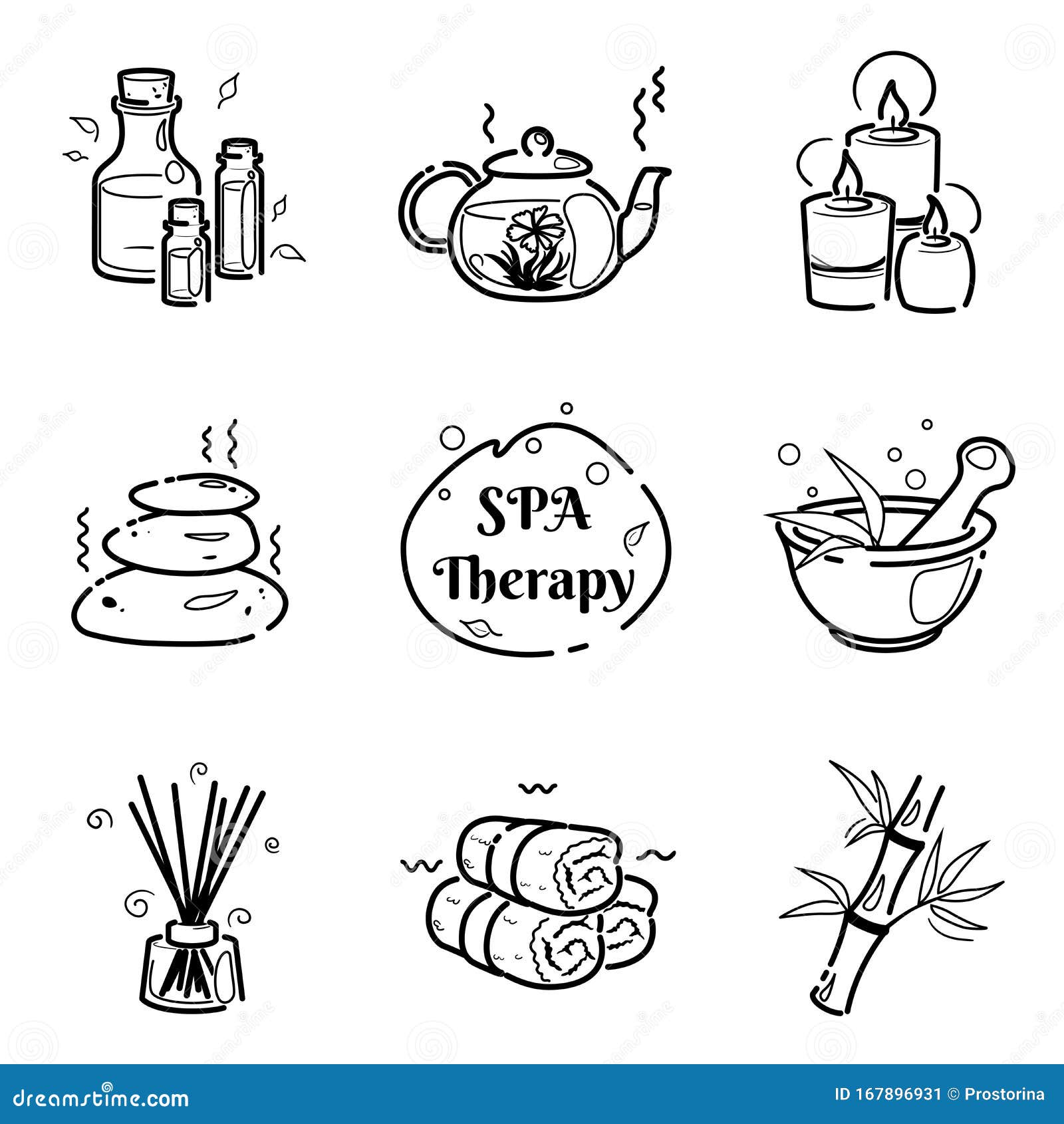 Spa Therapy Line Icons Set On White Background For Wellness Salon