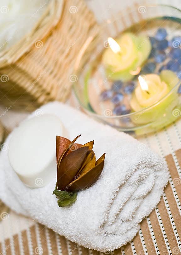 Spa towel stock image. Image of flame, basket, item, moisturizer - 4024643
