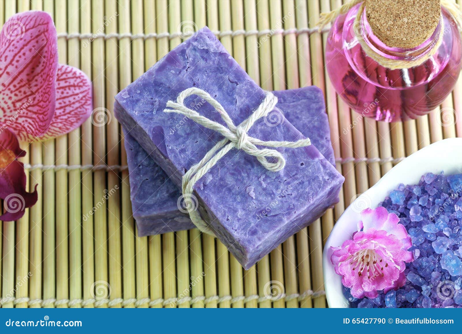 Spa Treatment Setting with Purple Theme Stock Photo - Image of flower ...