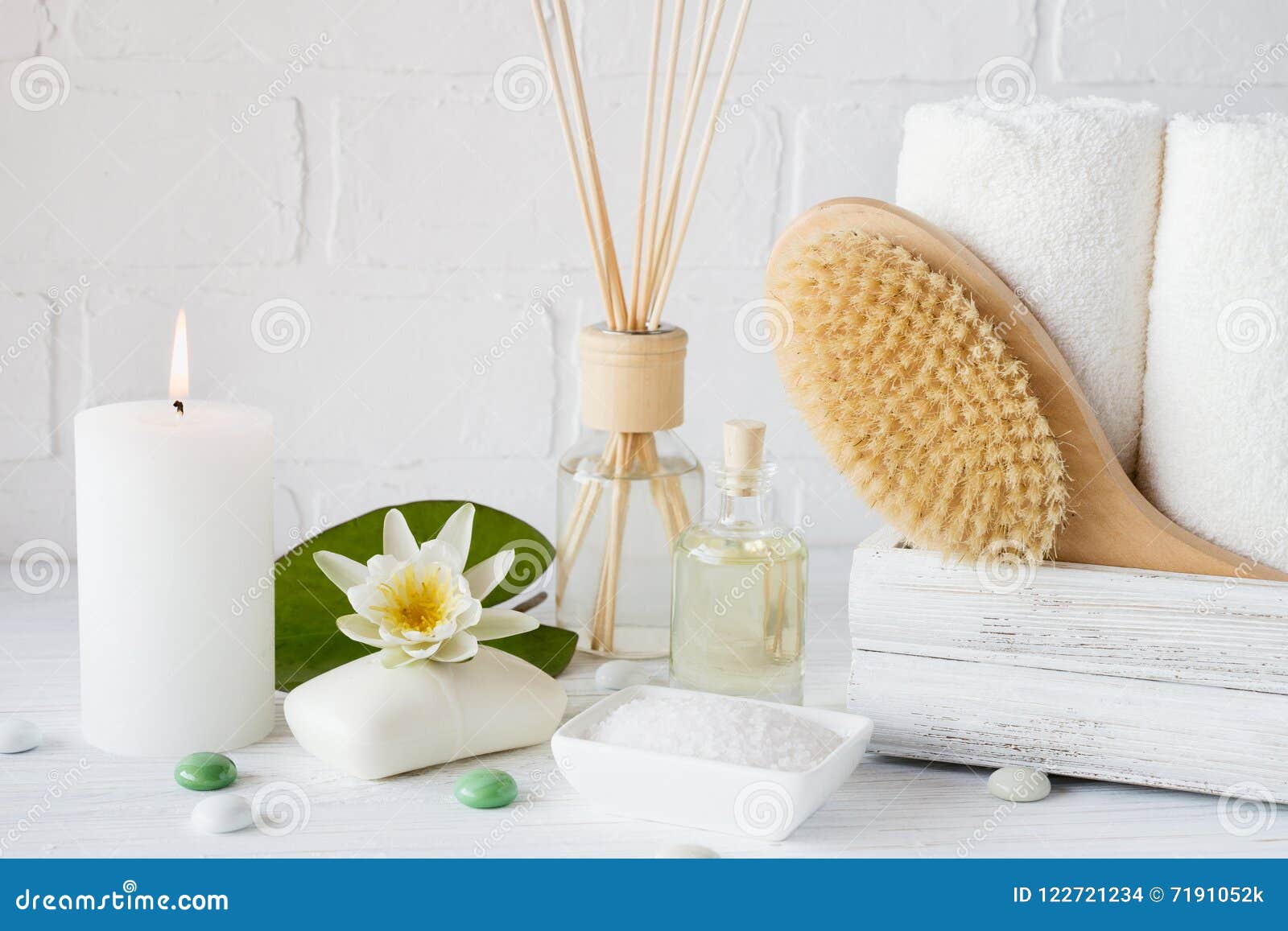 Spa Treatment Towels Aromatic Soap Bath Salt And Oil And Accessories For Massage Stock