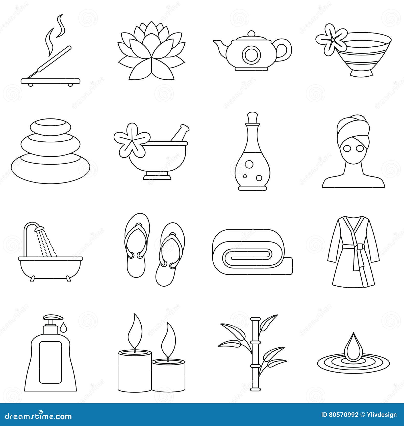 Spa Treatments Icons Set, Outline Style Stock Vector - Illustration of ...