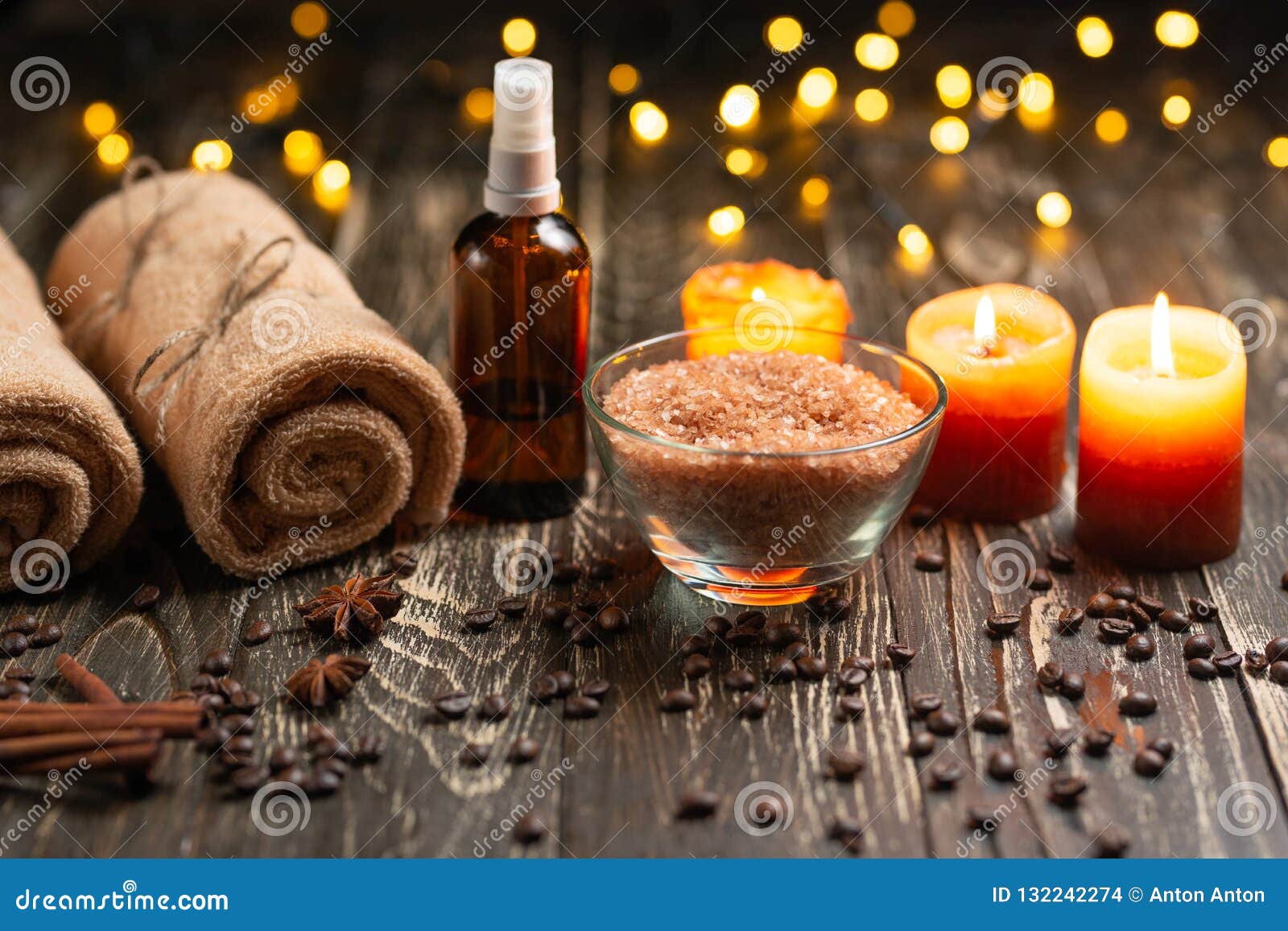Spa And Wellness Center With Bath Salt And Towels And Candles