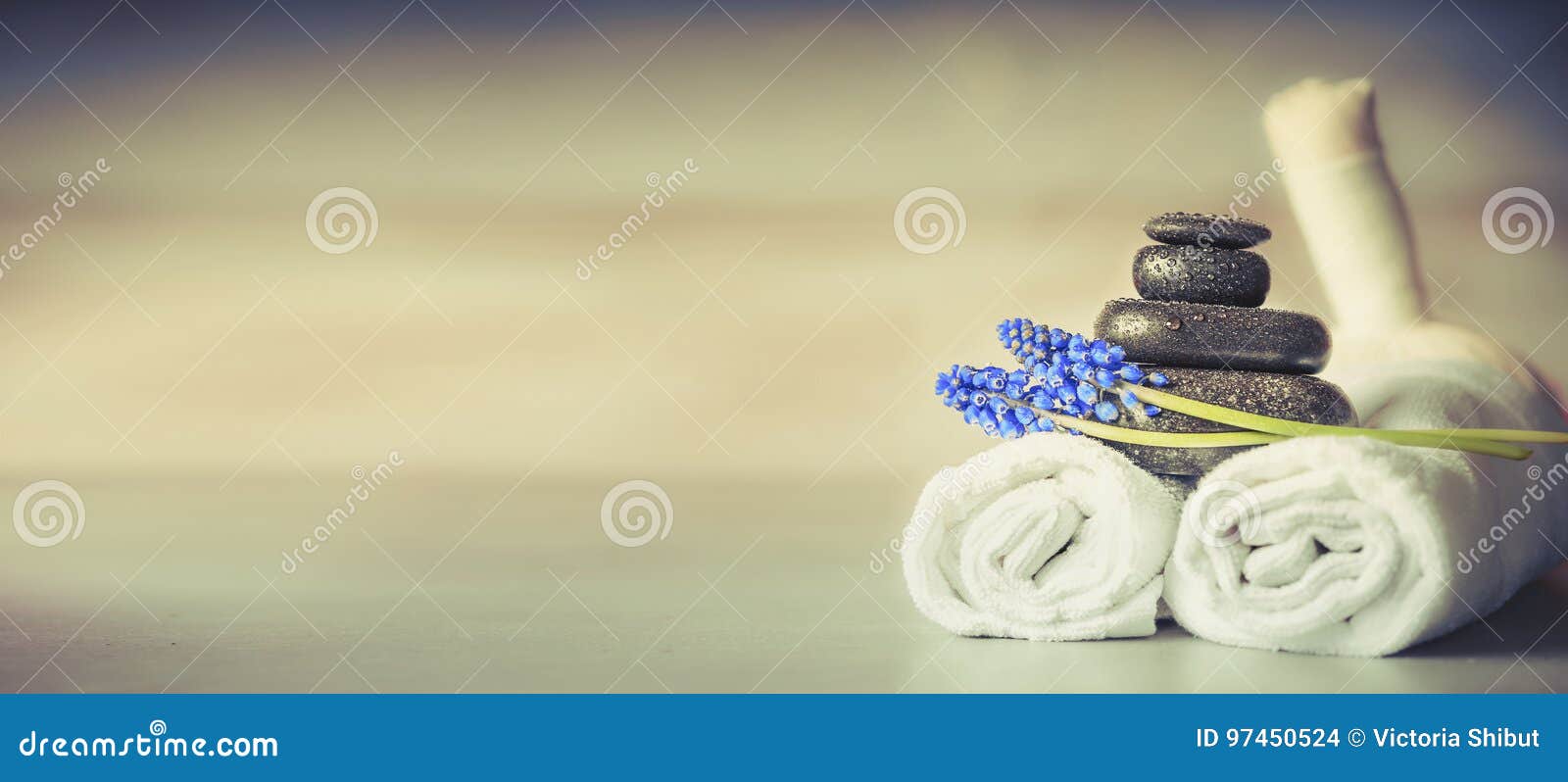 Spa or Wellness Setting with Massage Equipment and Flowers, Front View ...