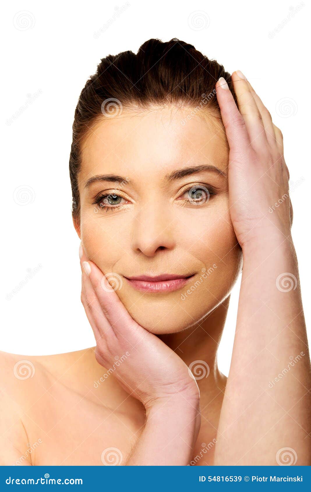 Spa Woman with Make Up Touching Her Face. Stock Image - Image of ...