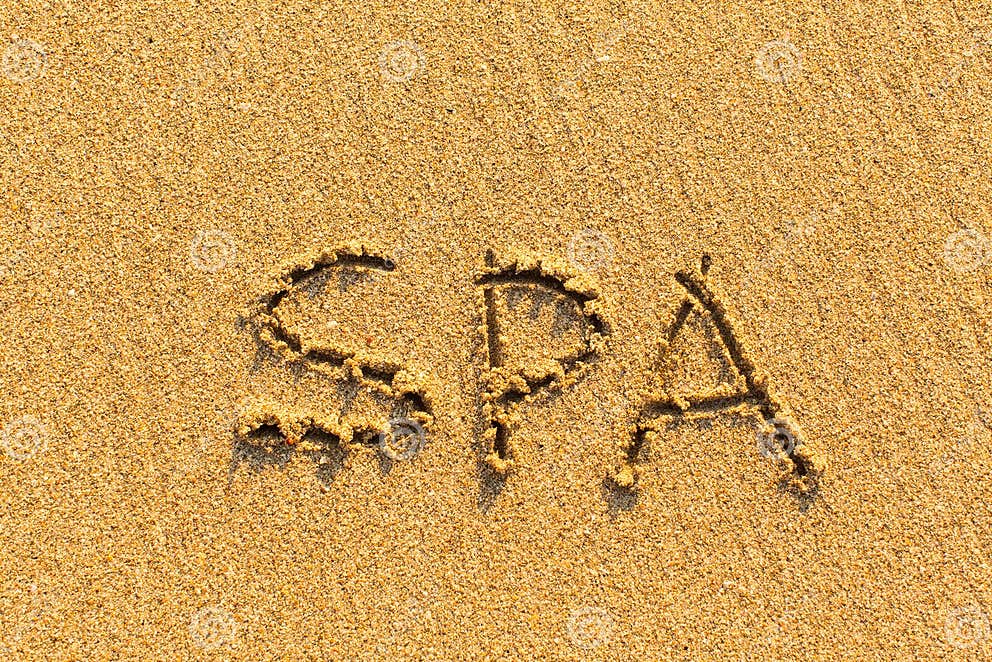SPA - Word Drawn on the Sand Beach. Nature. Stock Photo - Image of text ...