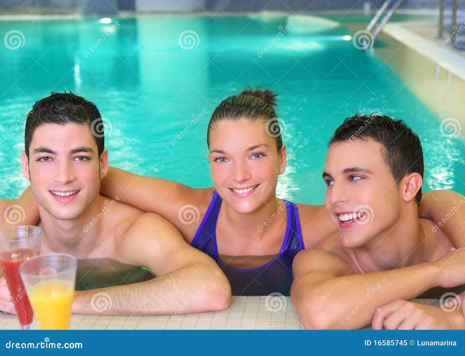 Spa Young Friends Group Smiling on Turquoise Pool Stock Image - Image ...