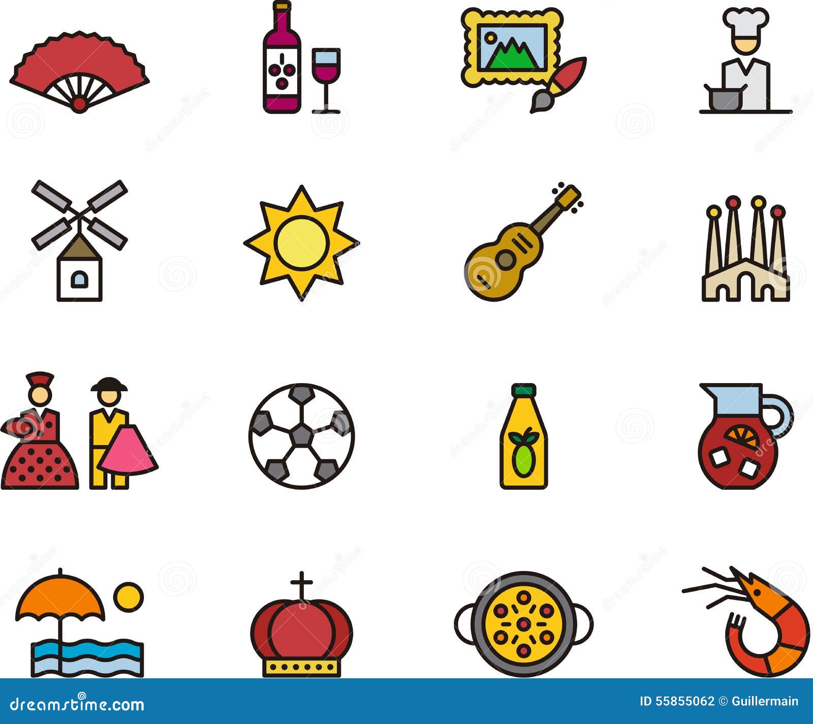 Spaanse pictogrammen vector illustratie. Illustration of kathedraal ...