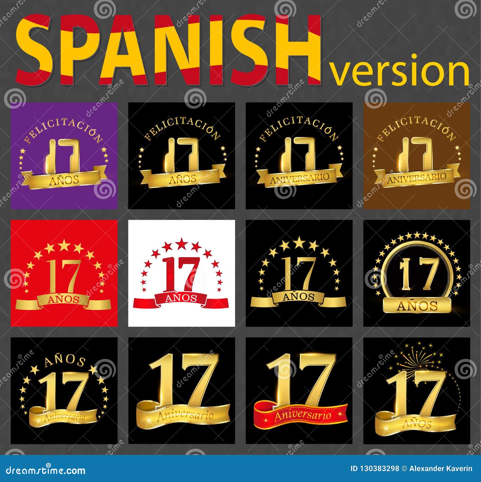 Spaanse Reeks Van Nummer Zeventien 17 Jaar Vector Illustratie ...