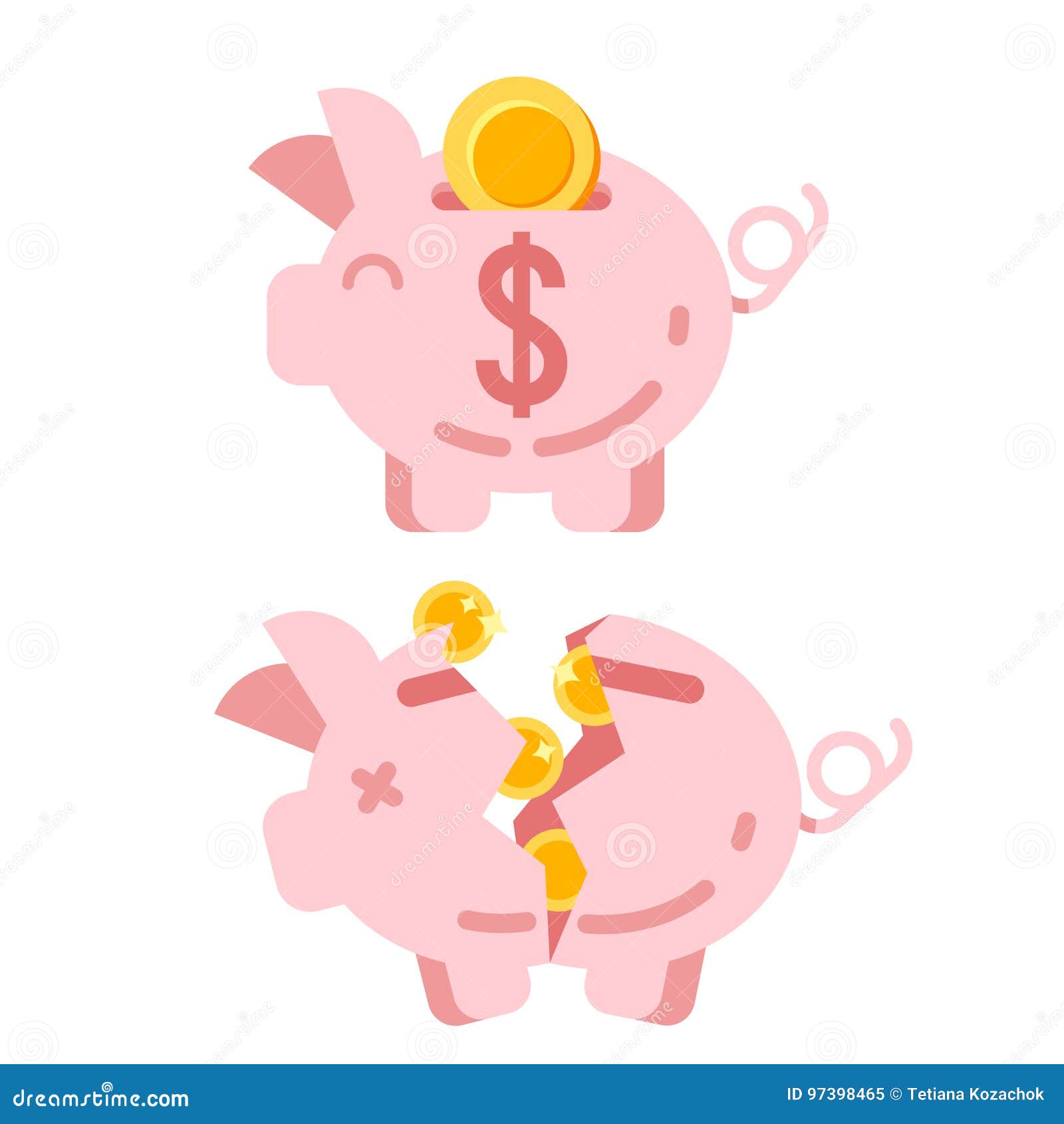 Spaarvarken met gouden vector illustratie. Illustration of roze - 97398465