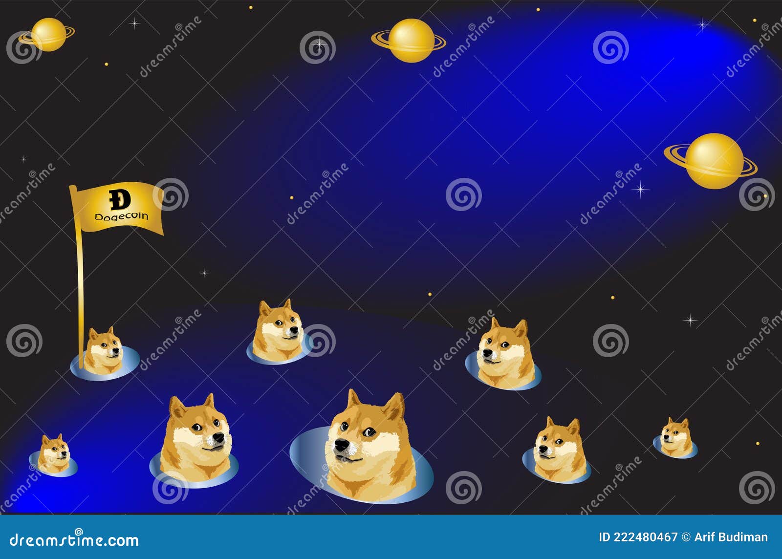 Doge To the Moon, Dogecoin Flag on the Moon with Gold and Dark ...