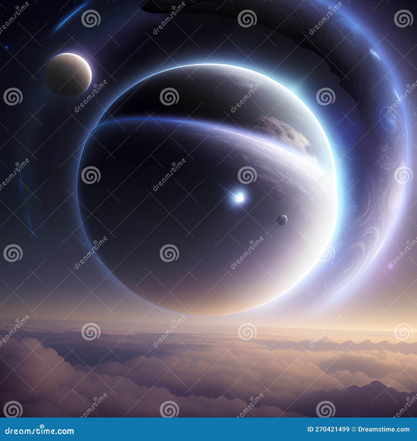 Space Above Blue Planet In Distant Solar System. Fantastic Space ...