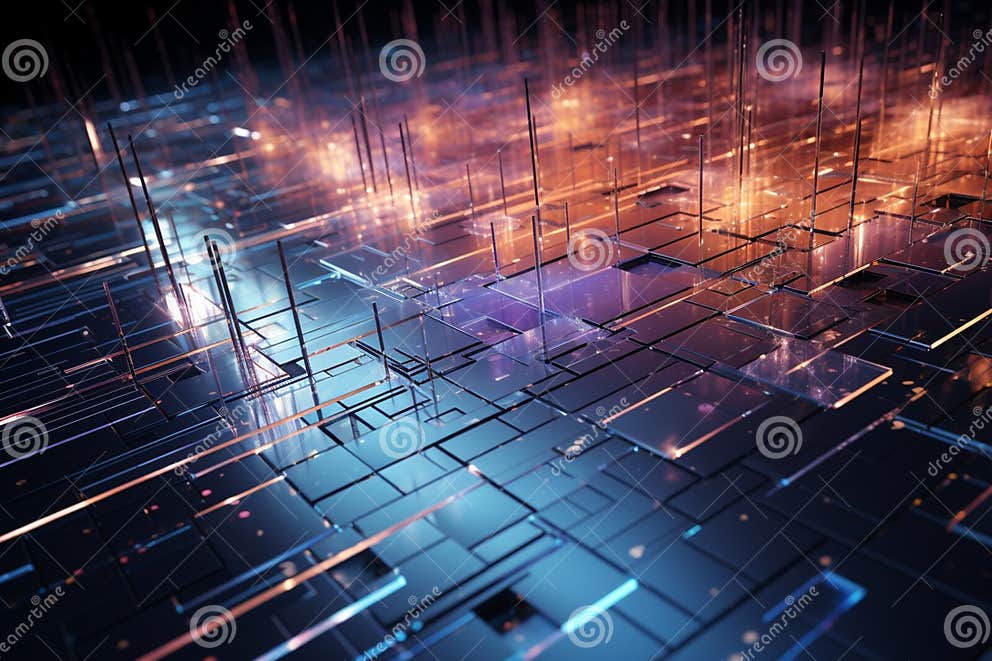 Space Abstraction 3d Rendering Presents Cube And Grid Dimensions Stock