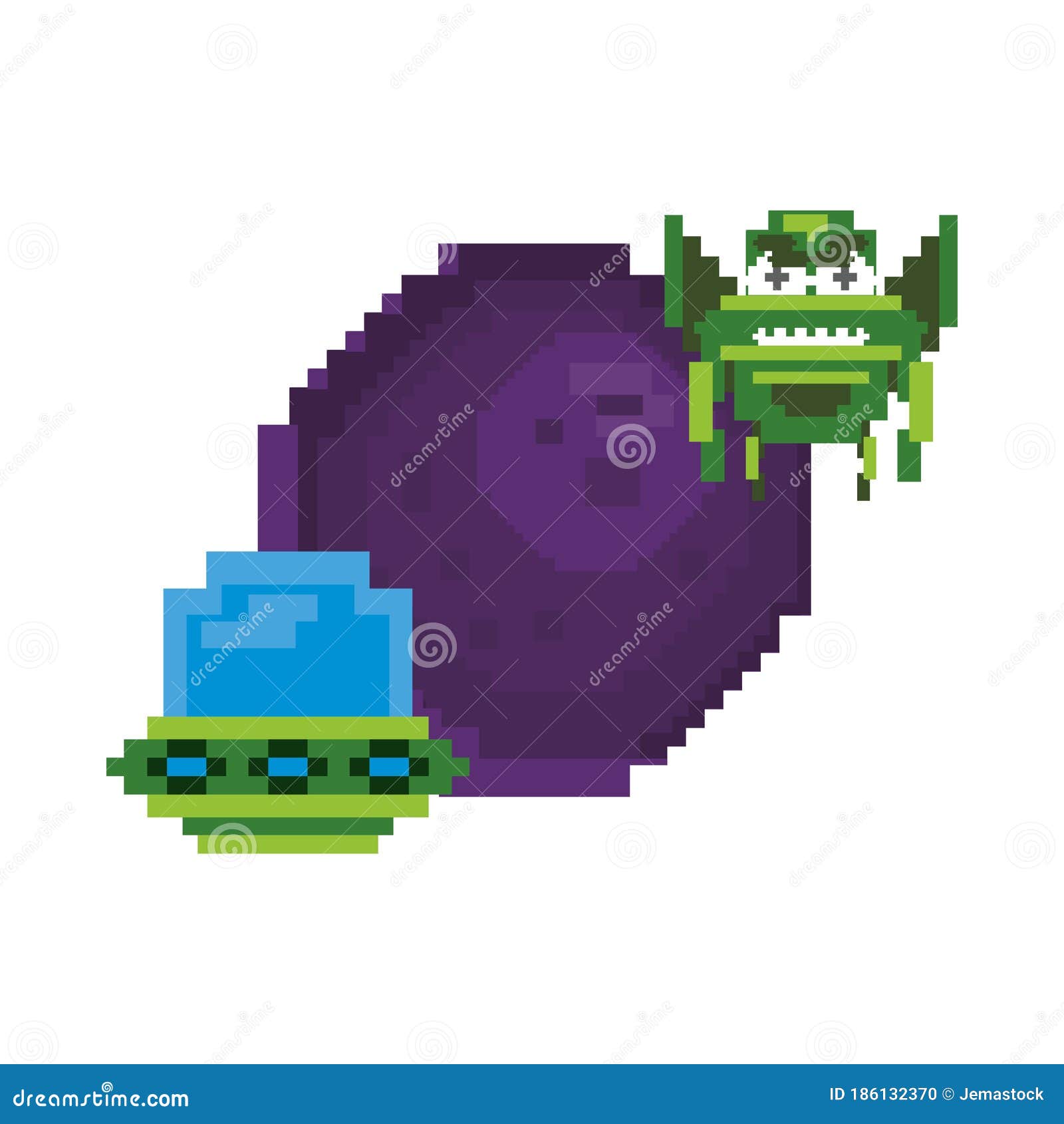Pixelated Alien In Space Suit With Blaster Shooting Robot. Pixel ...
