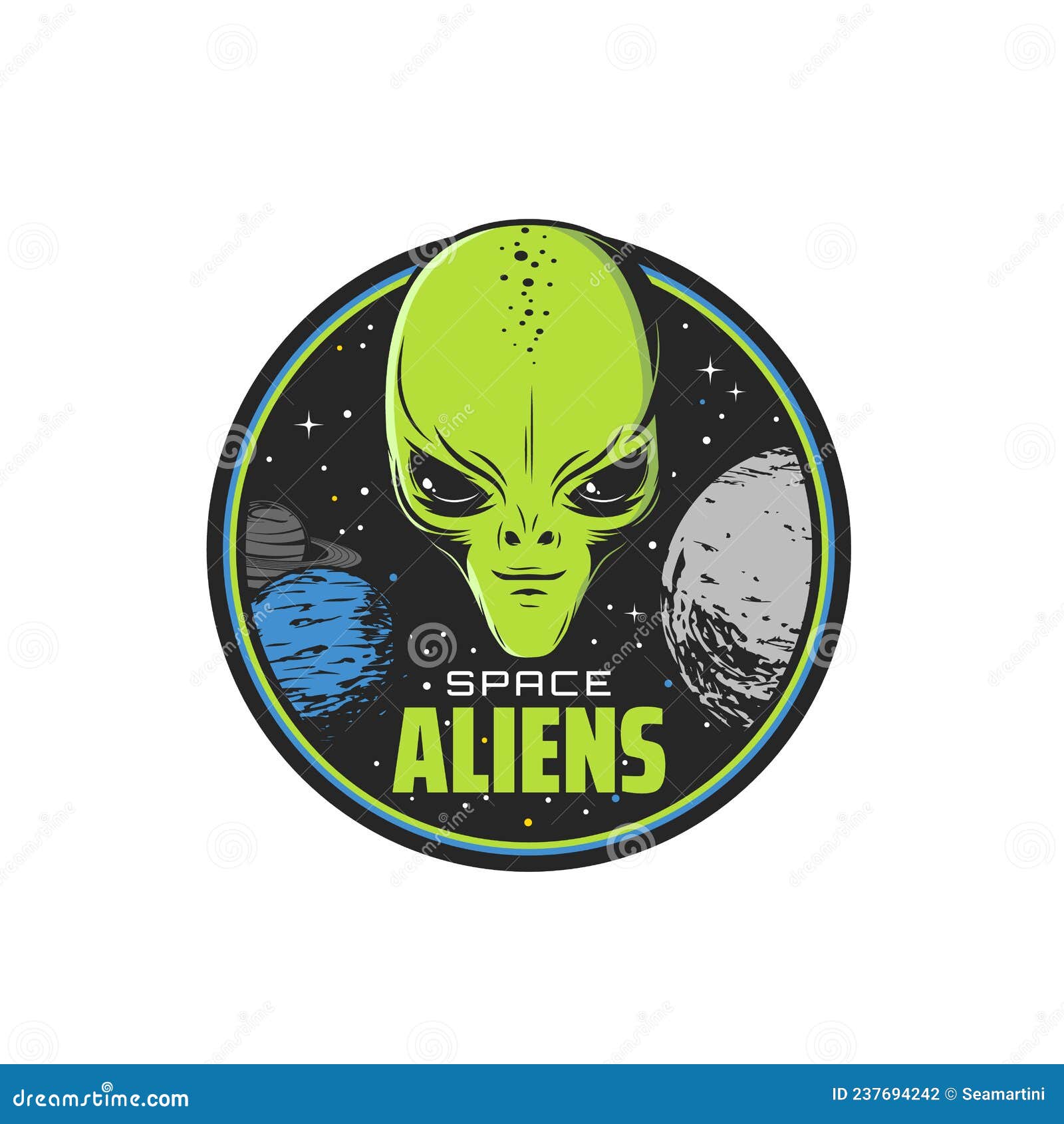 Space Aliens Icon with Humanoid Being Green Face Stock Vector ...