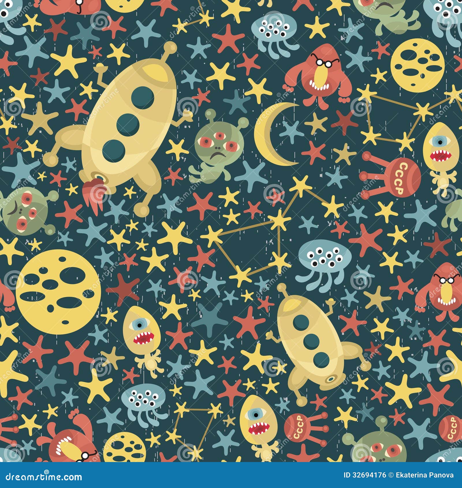 Space and Aliens Seamless Pattern. Stock Vector - Illustration of ...