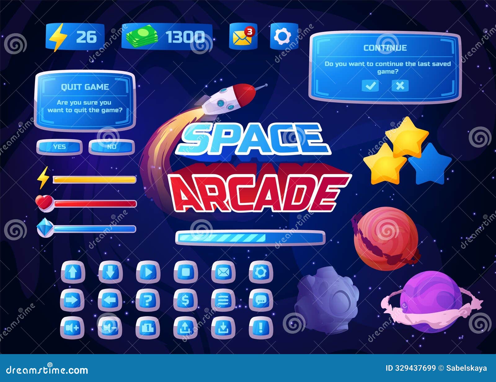 Space Arcade, Set of Game Design Elements, Cartoon Style Vector ...