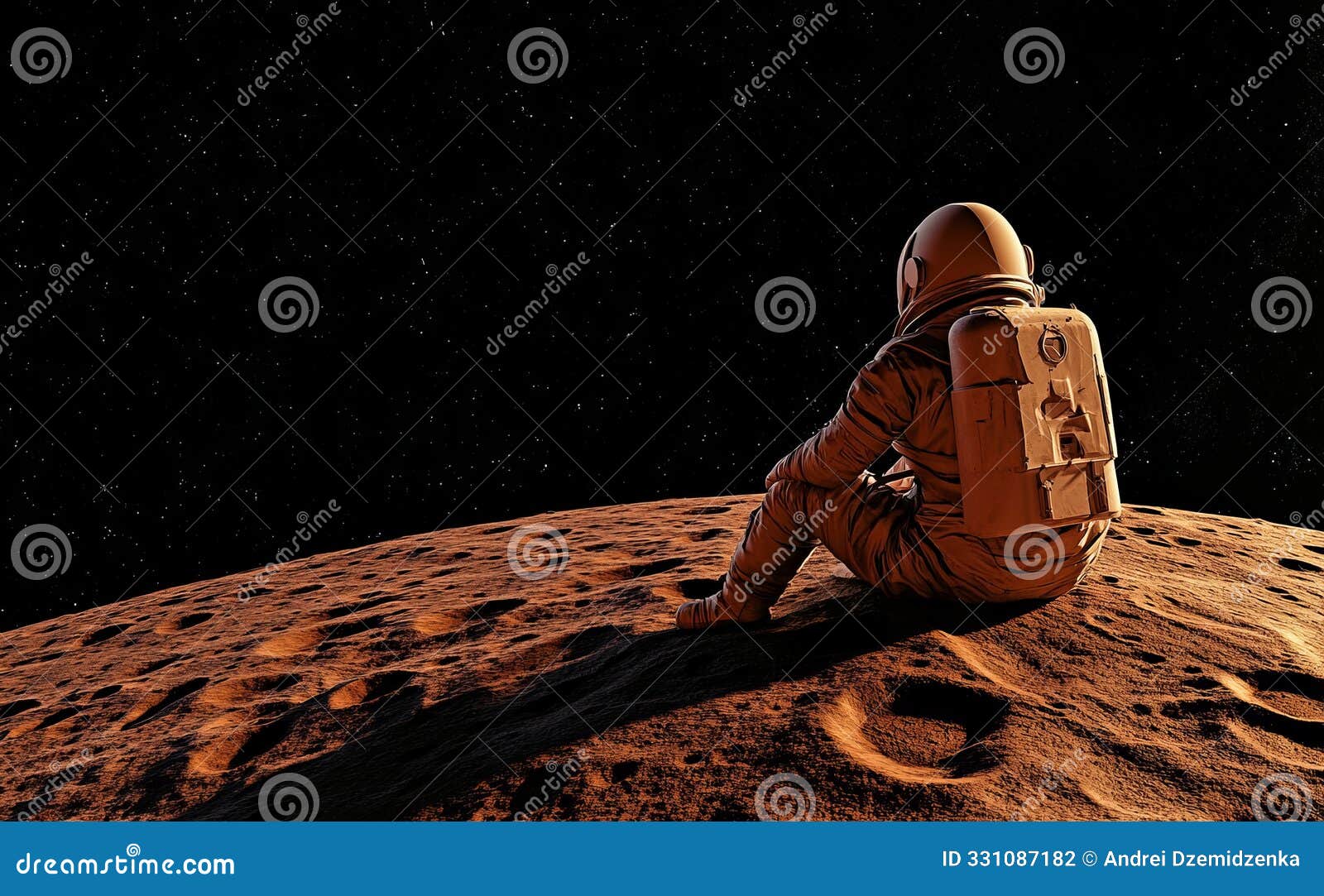 Space Art Illustration of Astronaut Sitting on Mars. a Realistic ...