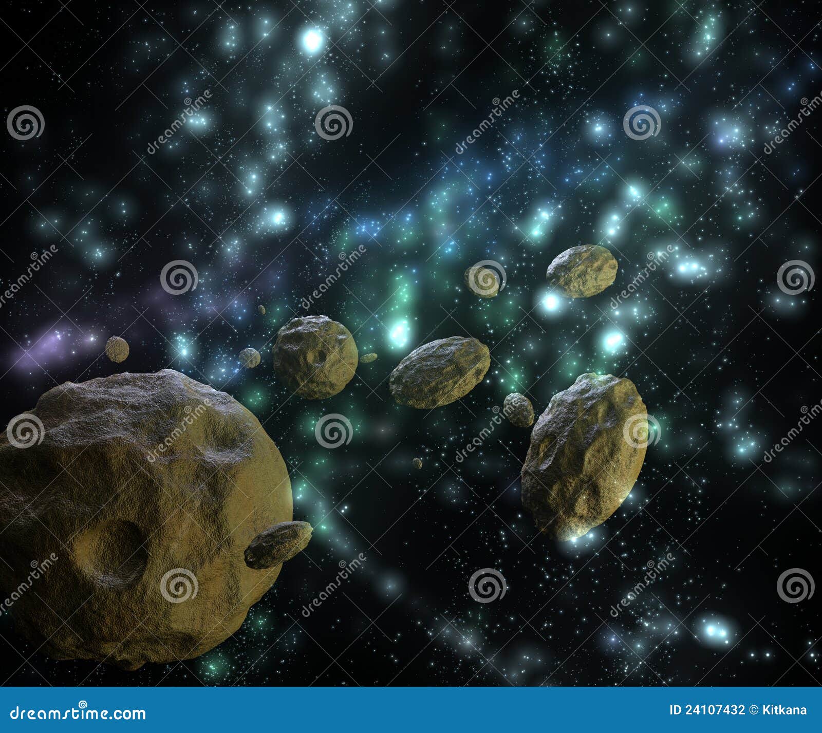 Space with asteroids stock illustration. Illustration of orbiting ...