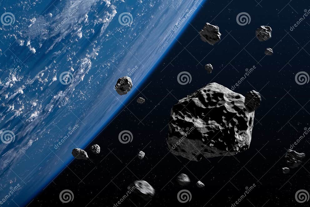 Big and Small Asteroids Near Planet Earth in Space. Stock Image - Image of galaxy, asteroid ...