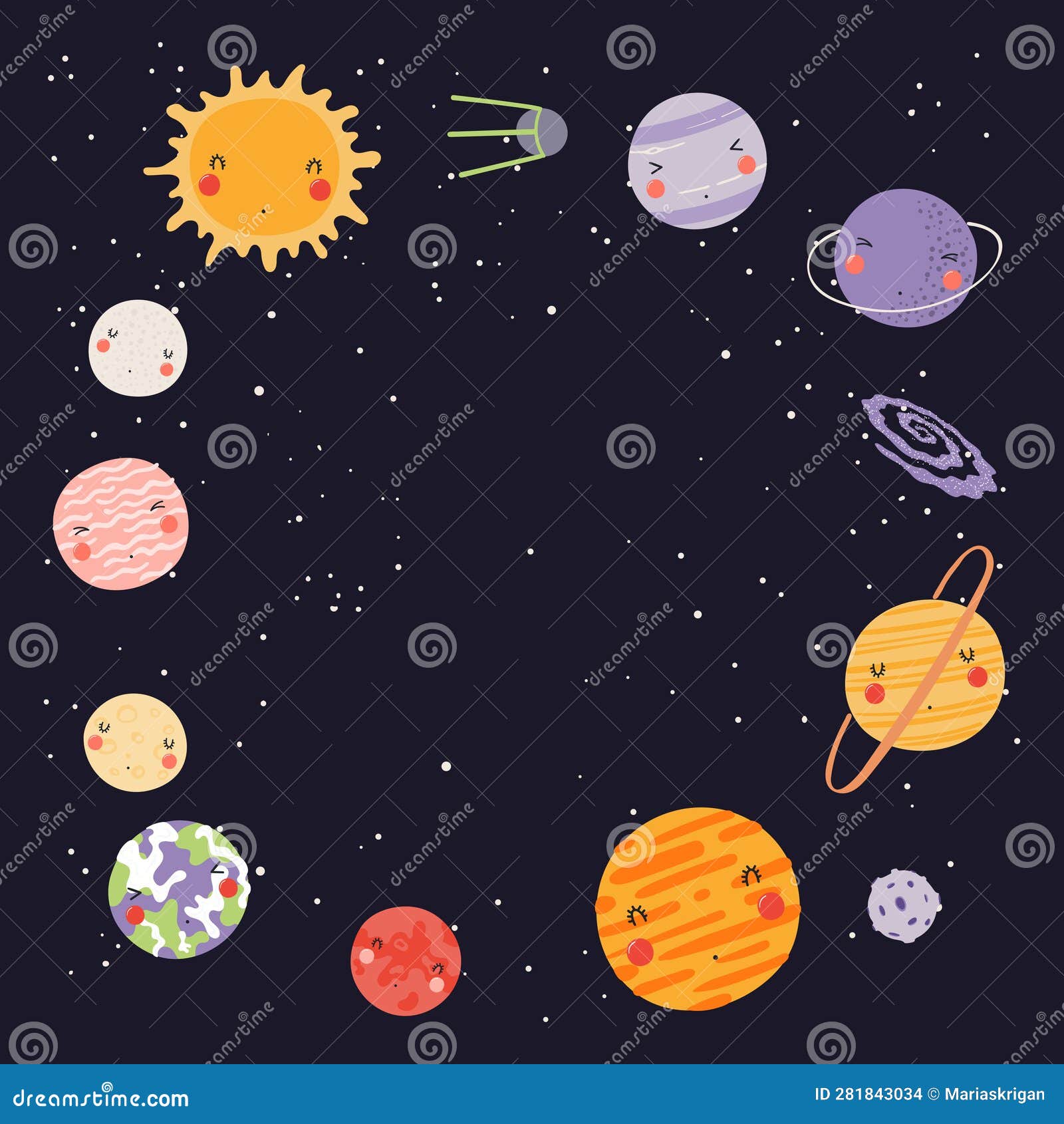 Space Background with Cute Solar System Planets Stock Vector ...
