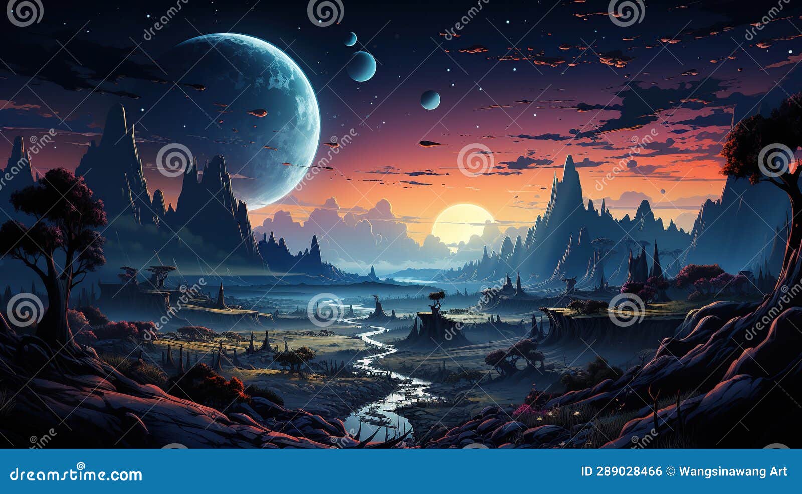 Space Background with Landscape of Alien Planet Stock Illustration ...