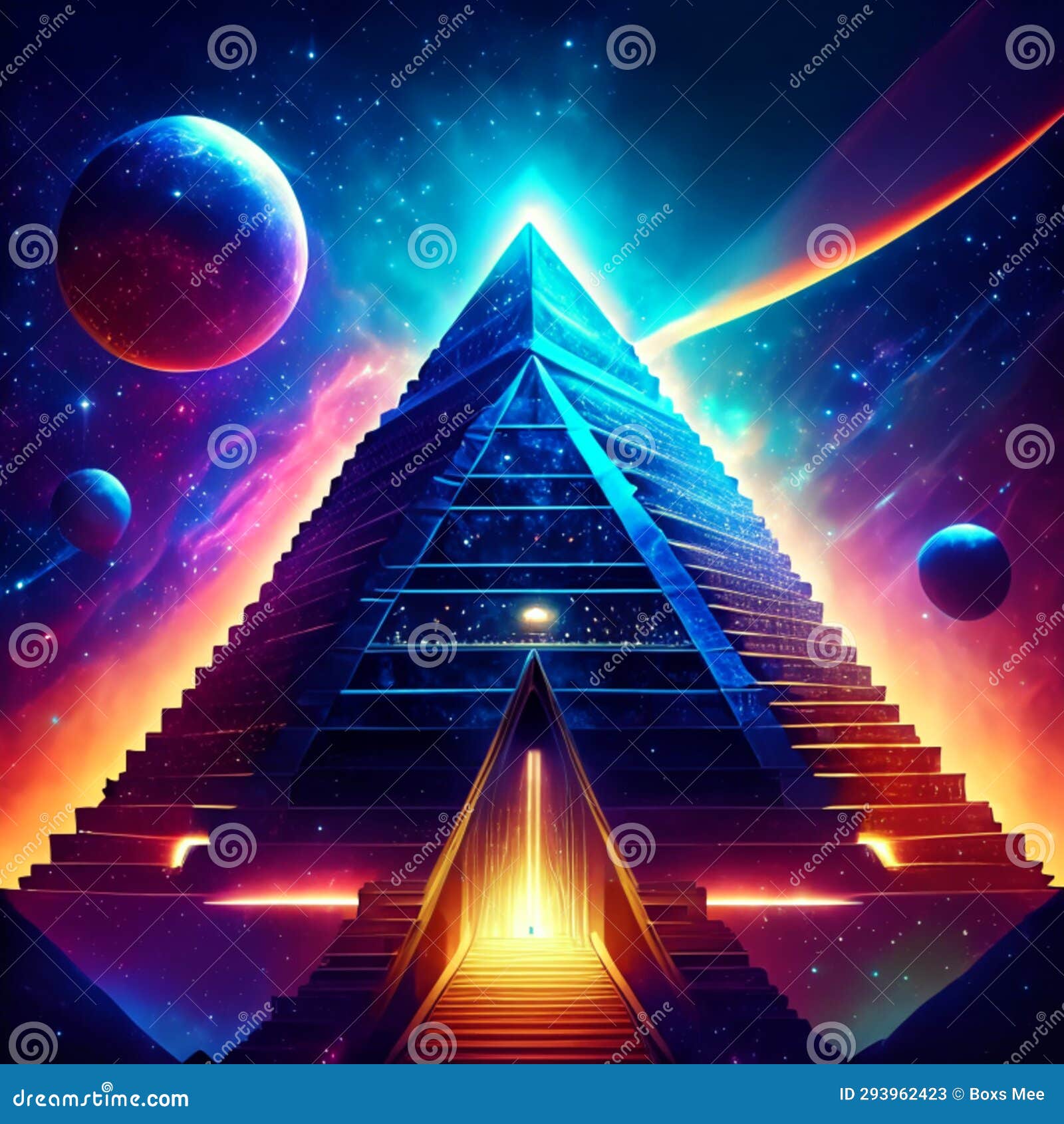 Space Background with Pyramids and Planets. Futuristic Vector ...