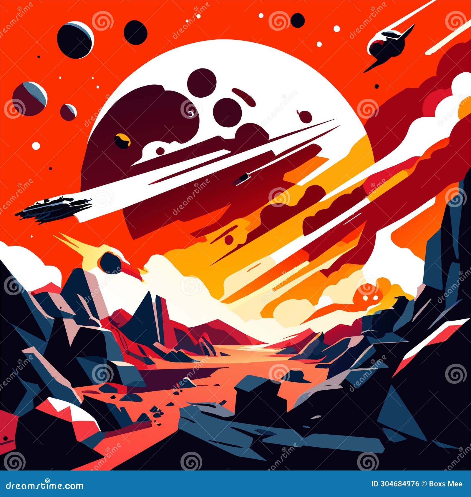 Space Background. Vector Illustration of an Alien Planet with a ...