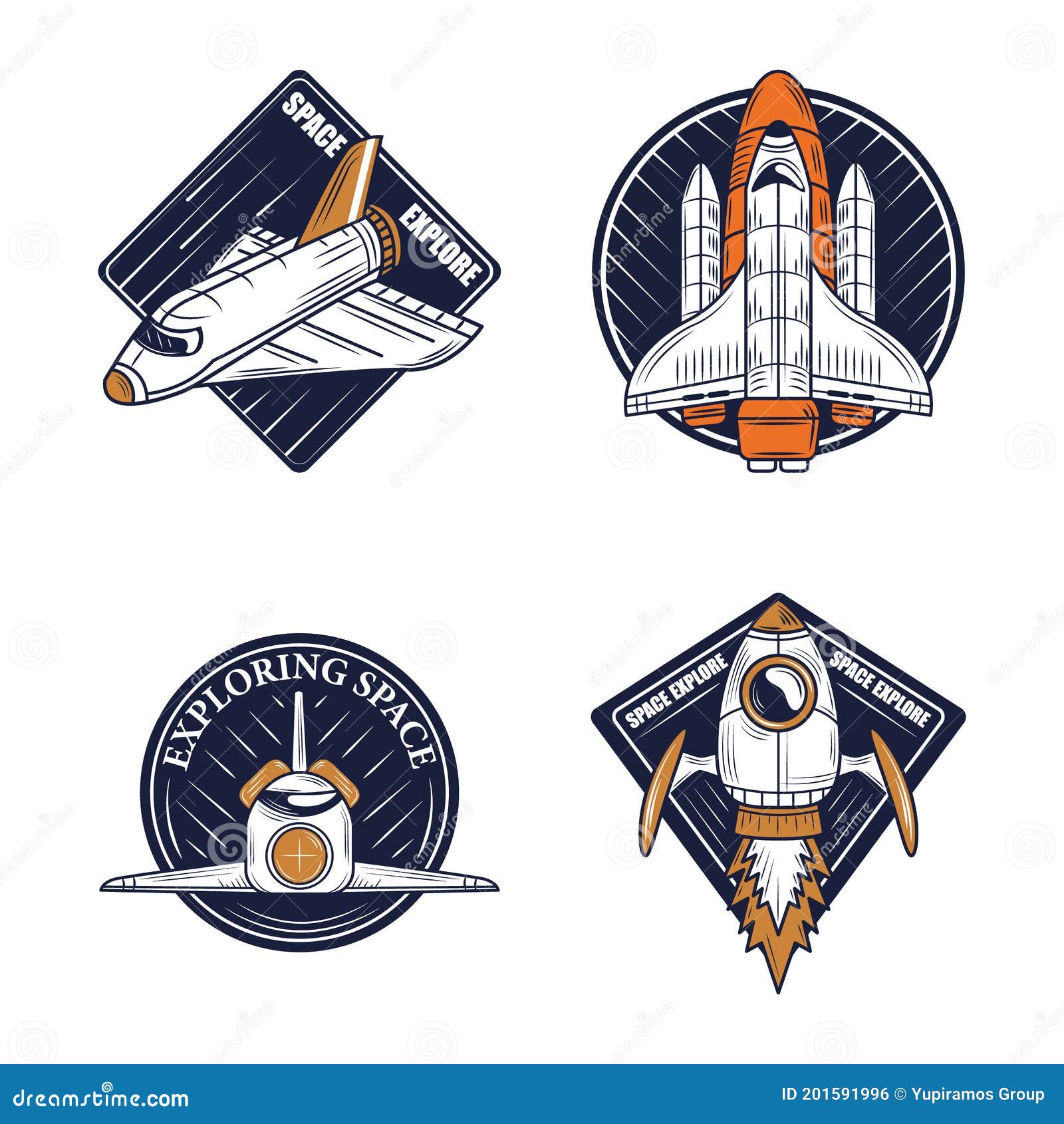 Space Badge Icons Pack Different Exploring Spacecraft Stock Vector ...