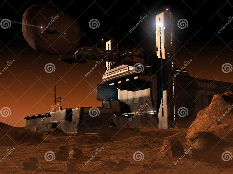Space base on planet Mars stock illustration. Illustration of planet ...