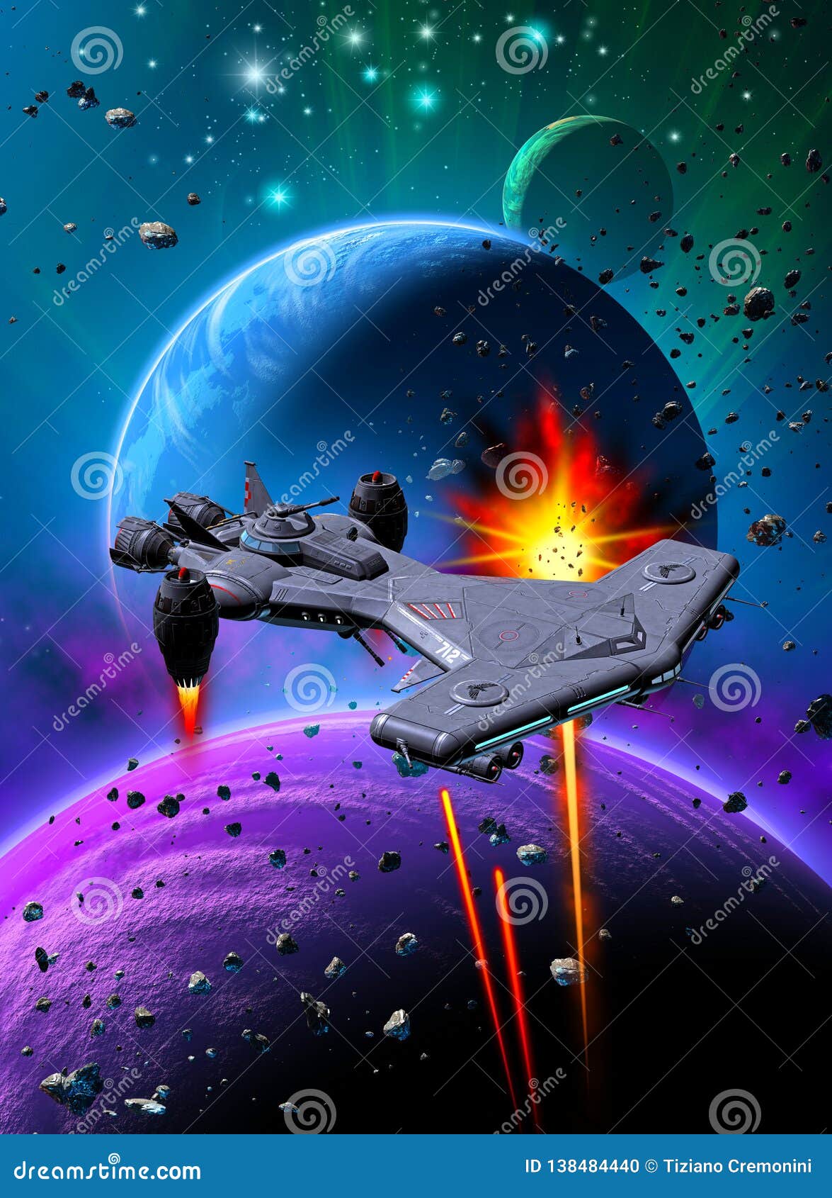 Space Battle Near an Alien Planet with Two Moons, Same Rockets Against ...