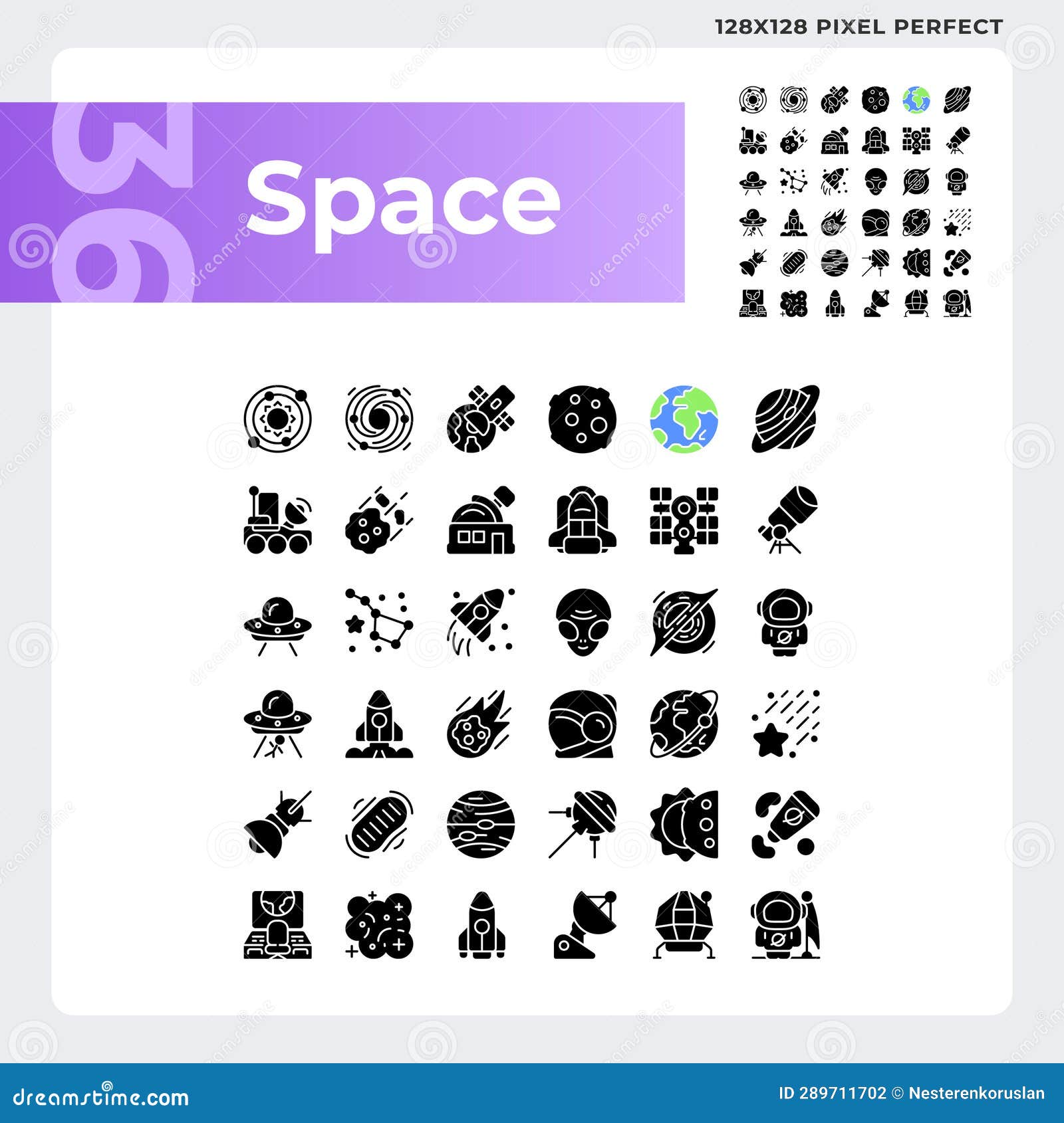Space Black Pixel Perfect Black Icons Set on White Space Stock Vector ...