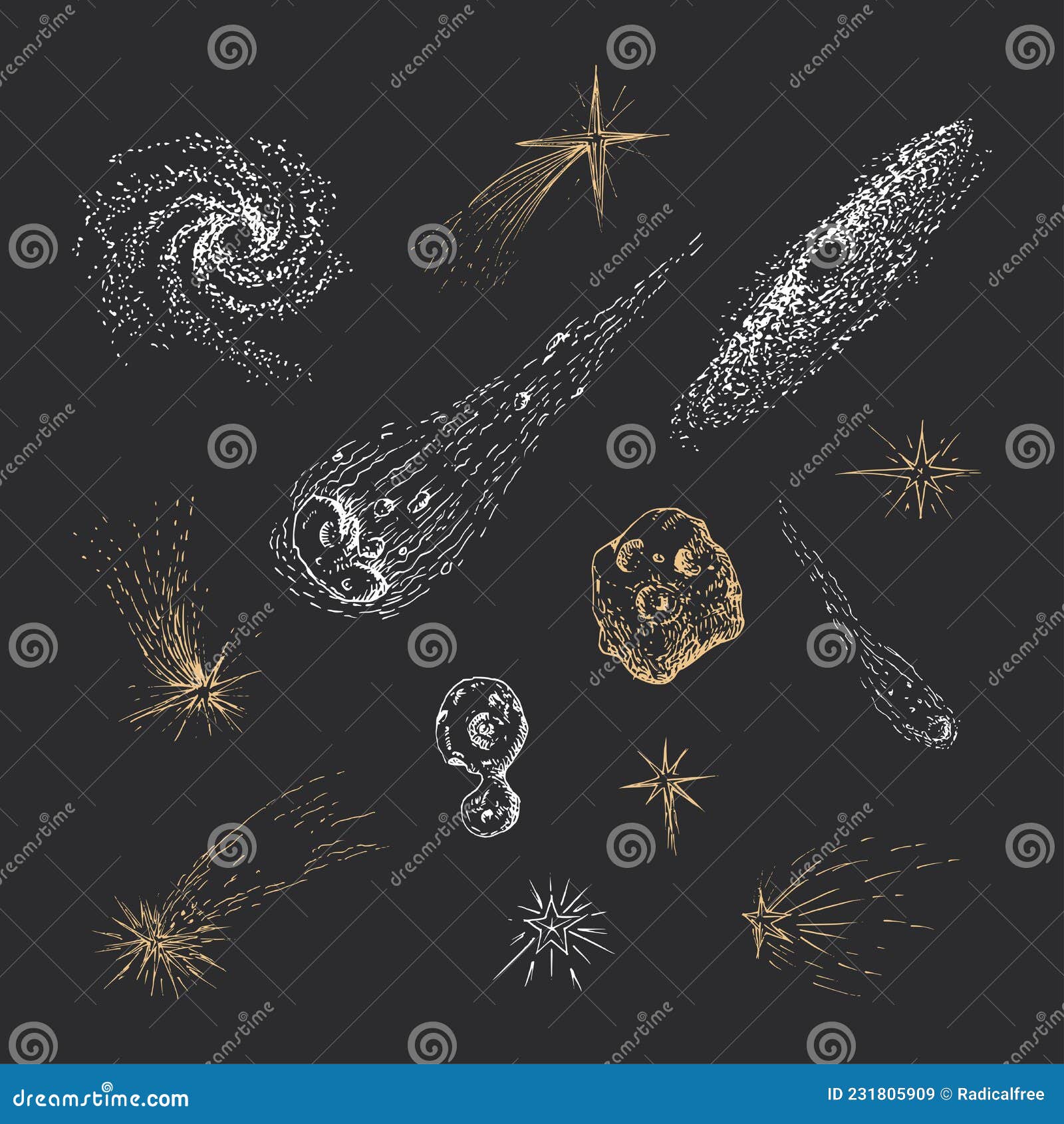 Space Bodies, Drawn Illustrations. Set of Drawings Stock Vector ...