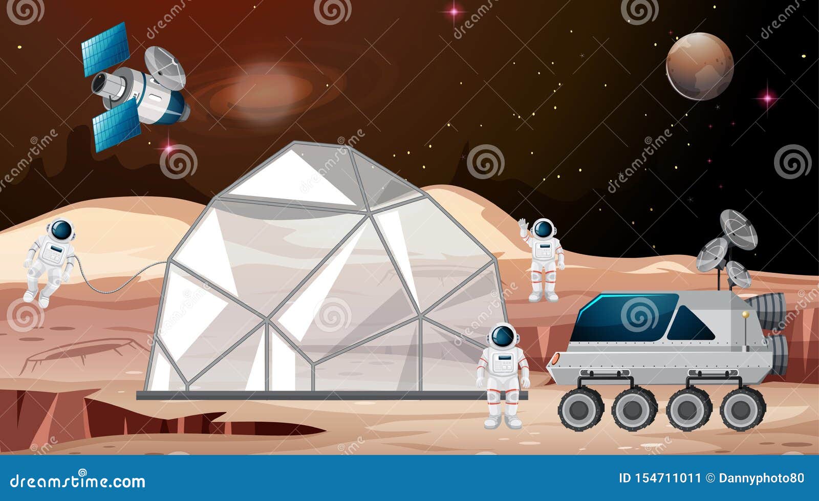 Space camp on mars scene stock vector. Illustration of mars - 154711011