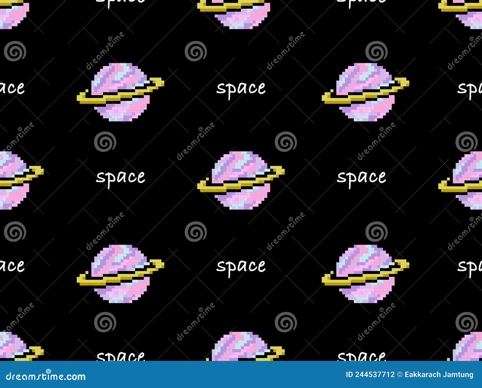 Space Seamless Pattern on Black Background.Pixel Style Stock Vector ...