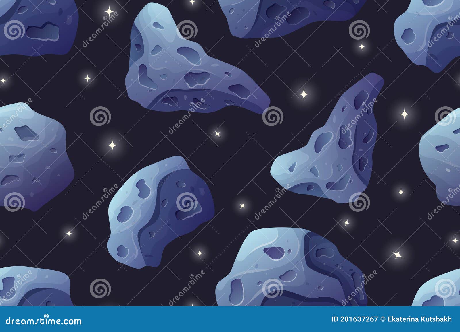 Space Cartoon Flying Stone Asteroid with Craters. Vector Seamless ...