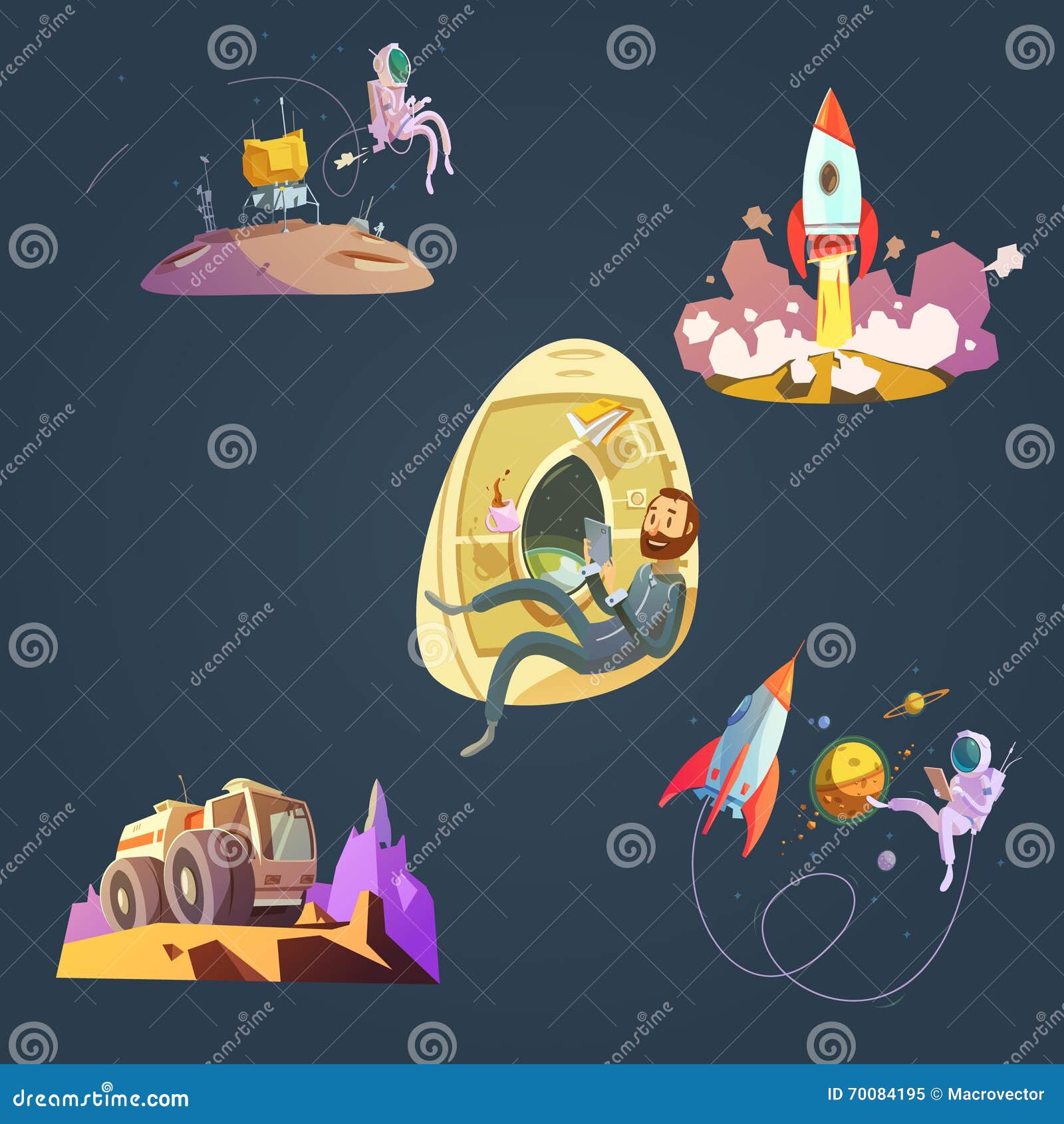 Space Cartoon Explore Earth Planet Ufo Spaceship Asteroids Shooting ...