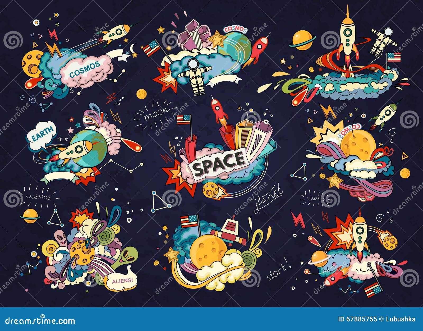 Space cartoon style stock vector. Illustration of design - 67885755