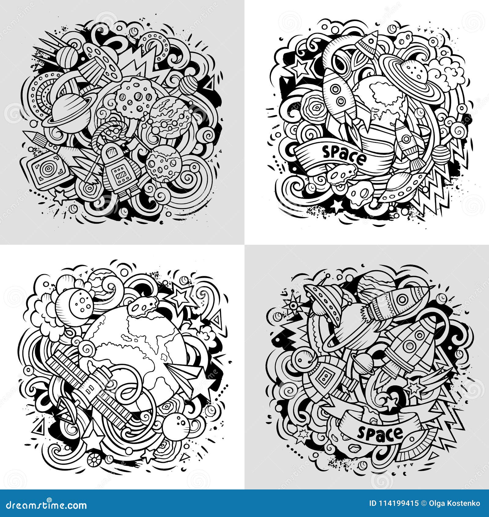 Space Cartoon Vector Doodle Illustration Stock Vector - Illustration of ...