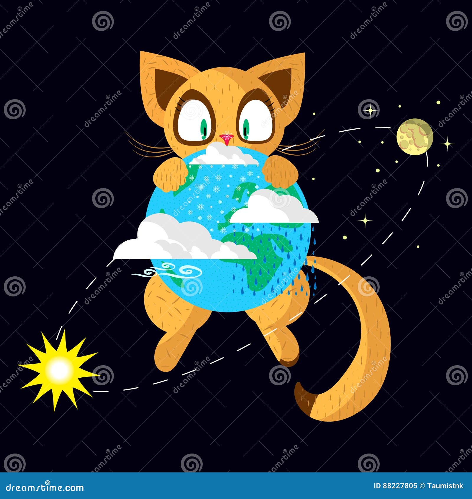 Space cat stock vector. Illustration of rain, baby, moon - 88227805
