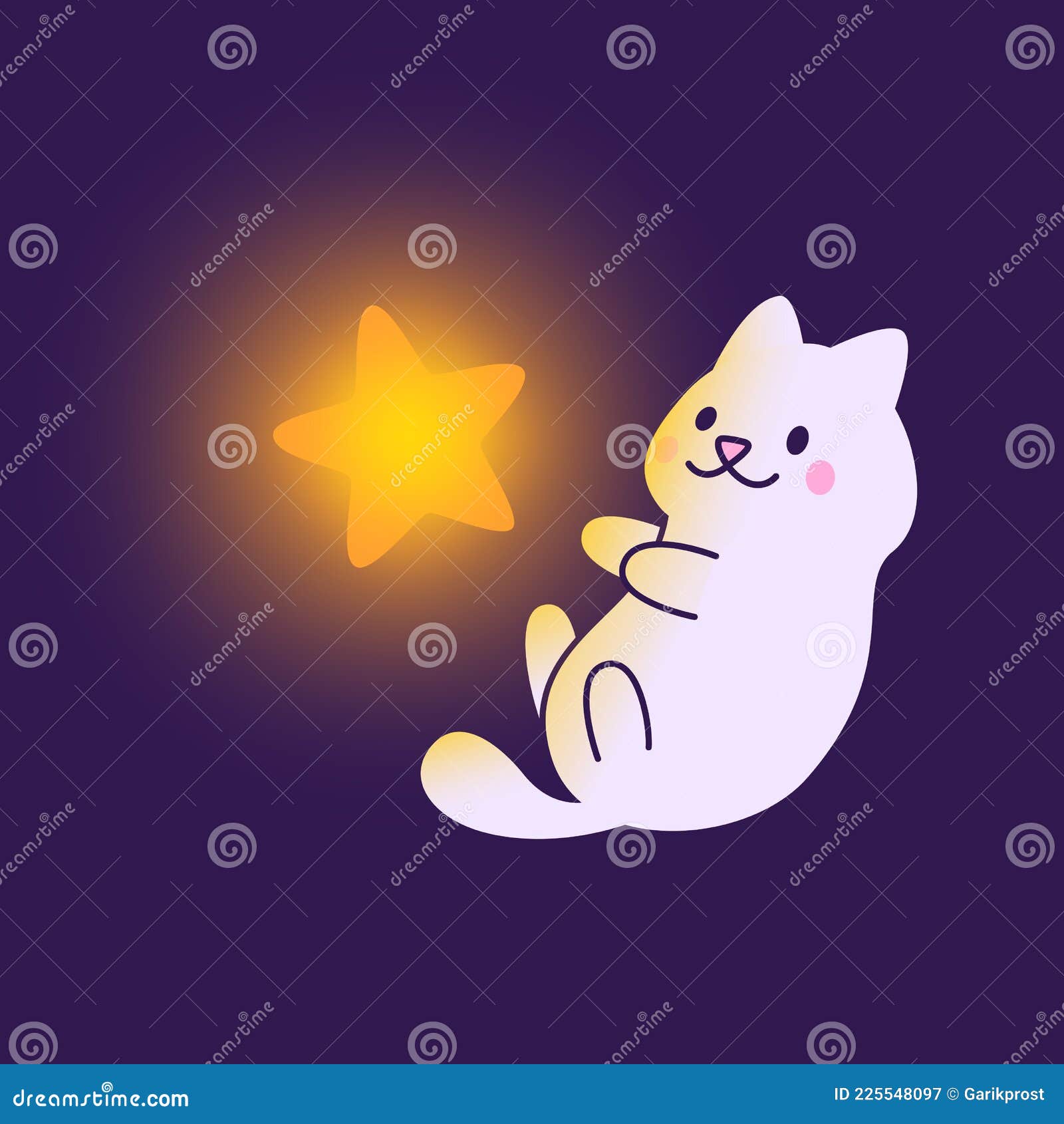 Space Cute Cat with Glowing Star Stock Vector - Illustration of love ...