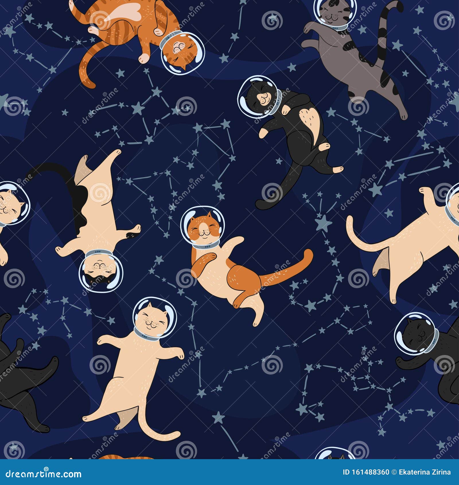 Space Cats and Constellations Seamless Pattern. Vector Graphics Stock ...
