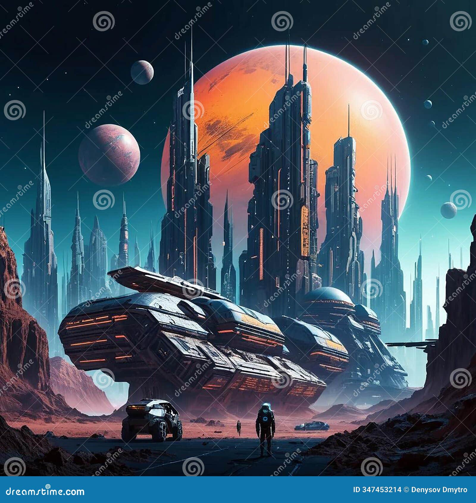 Space City. Cyberpunk City stock photo. Image of cybernetic - 347453214