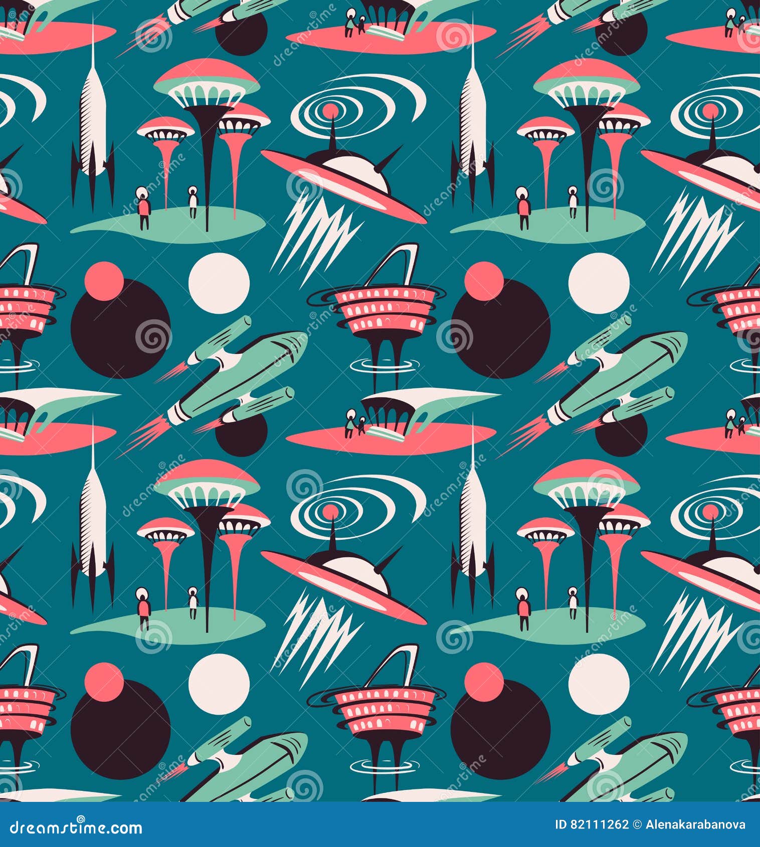 The Space City of the Future - Vector Seamless Pattern. Stock Vector ...